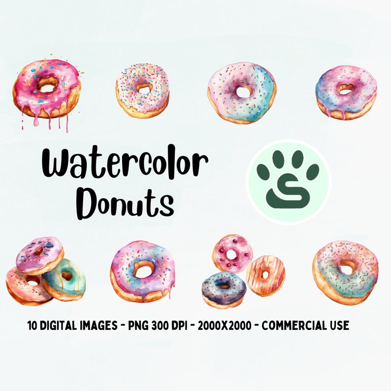 Watercolor Donut Clipart, Sweet Bakery Food Clip Art, Birthday Party ...