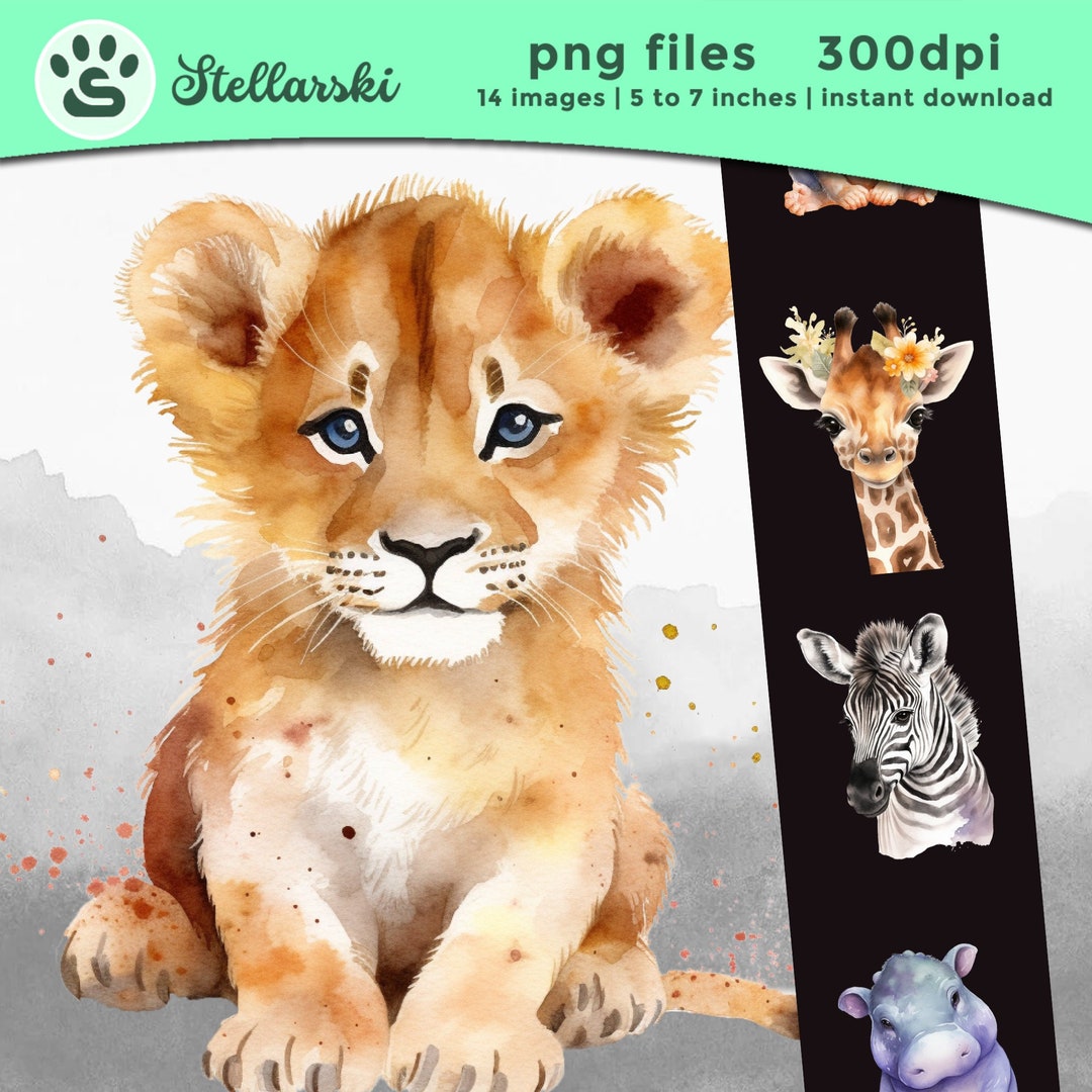 Watercolor Baby Safari Animals Clipart- Cute Baby Animals PNG - Jungle ...