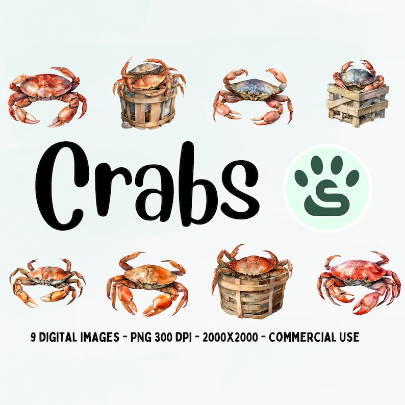 Watercolor Crab Clipart, Crabs PNG, Sea Animal Illustration Printable ...