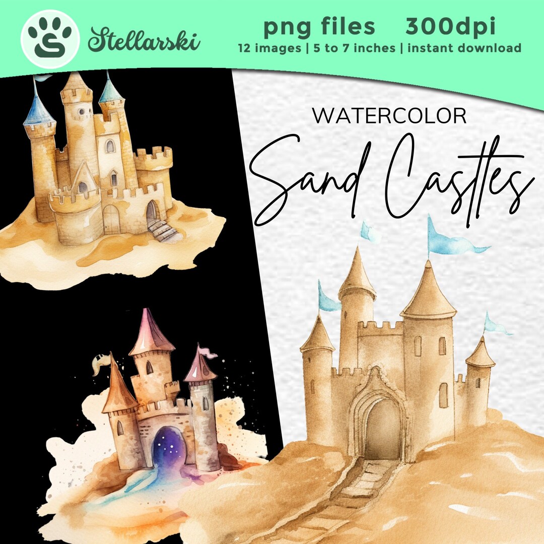 Watercolor Sandcastle Clipart Bundle, Sand Castle Clipart, Sandcastle ...