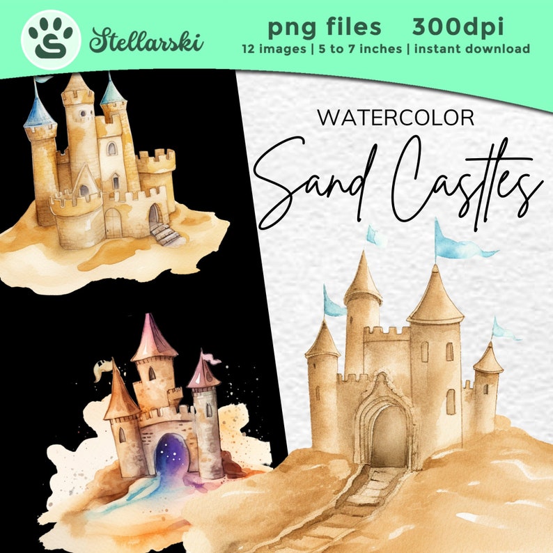 Watercolor Sandcastle Clipart Bundle, Sand Castle Clipart, Sandcastle ...