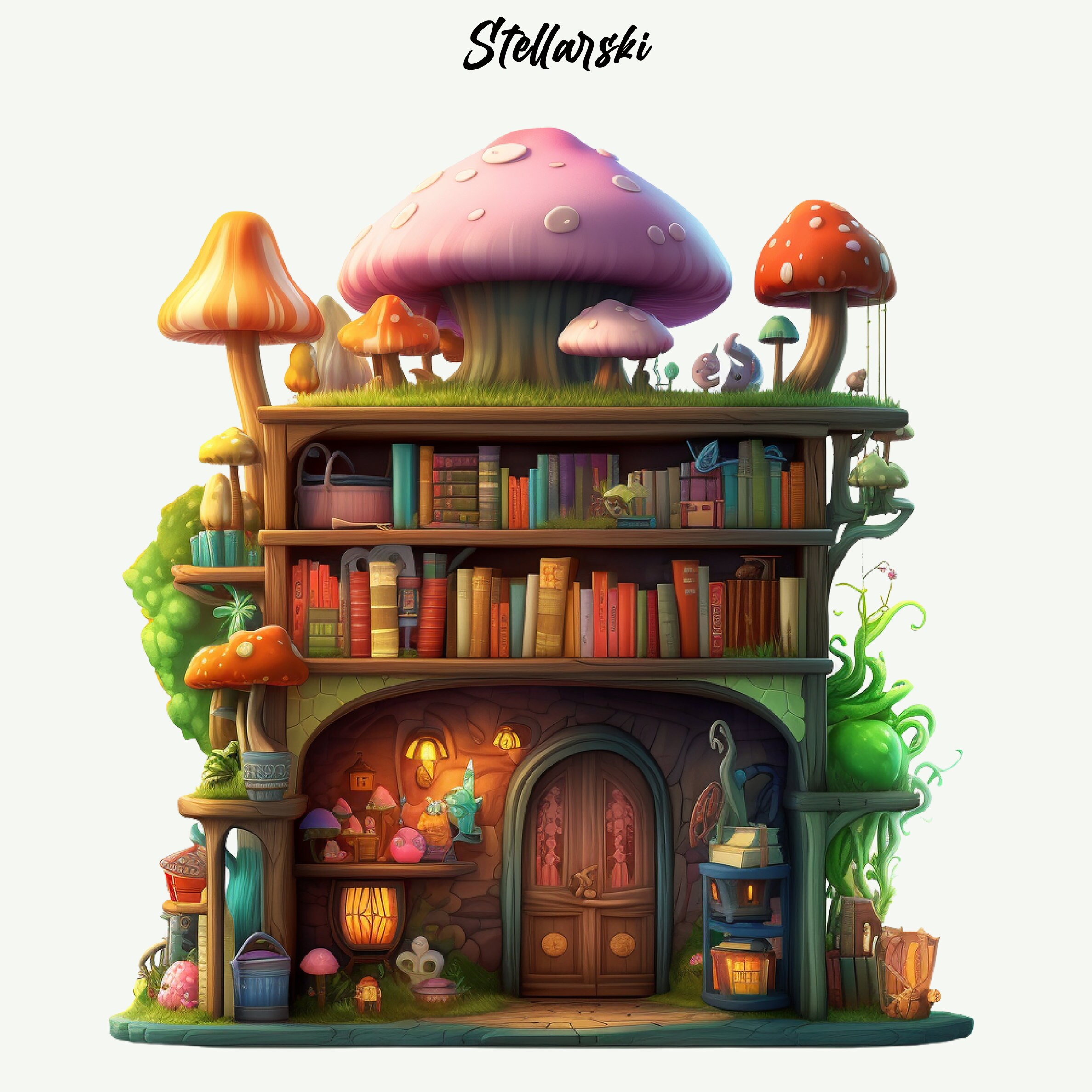 12 Watercolor Magical Book Shelf Clipart, PNG, Full Commercial Use ...