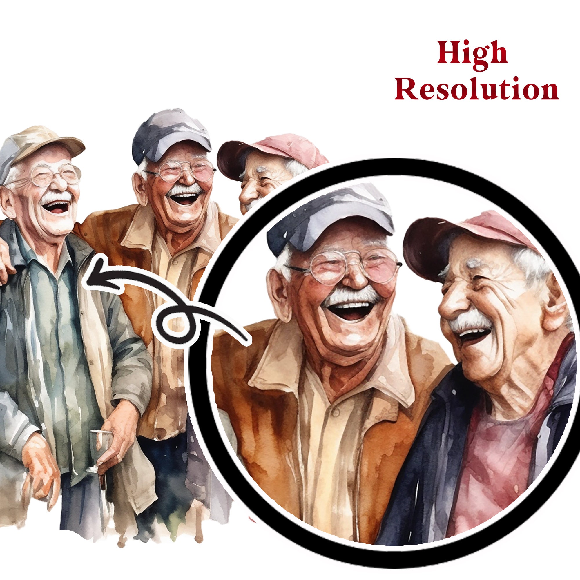 Watercolor Joyful Seniors Clipart, Elderly People PNG, Digital Download ...