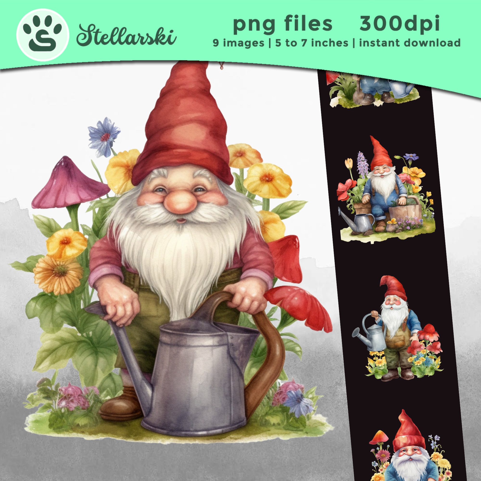 Garden Gnome PNG | Gnome Clipart Set | Watercolor Gnomes | Spring ...