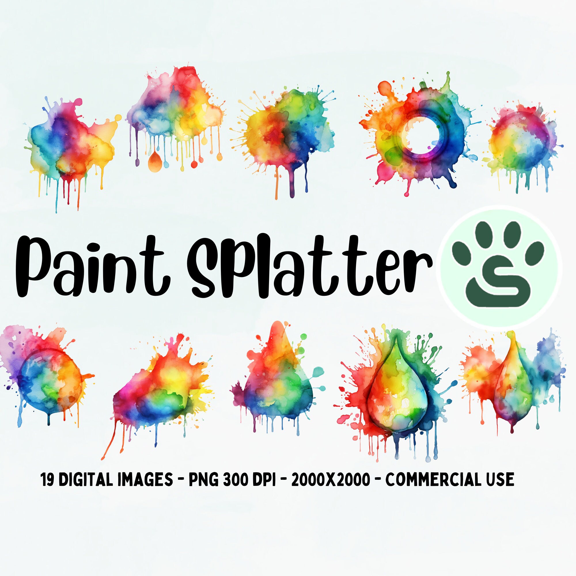 Splatter Clipart | Rainbow Paint Splashes PNG | Colorful Paint Splat ...