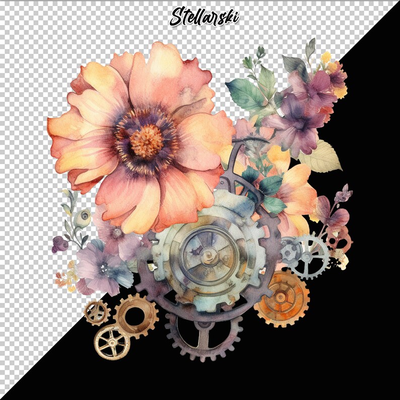 11 PNG Watercolor Steampunk Flowers Clipart, Steampunk Design, Fantasy ...