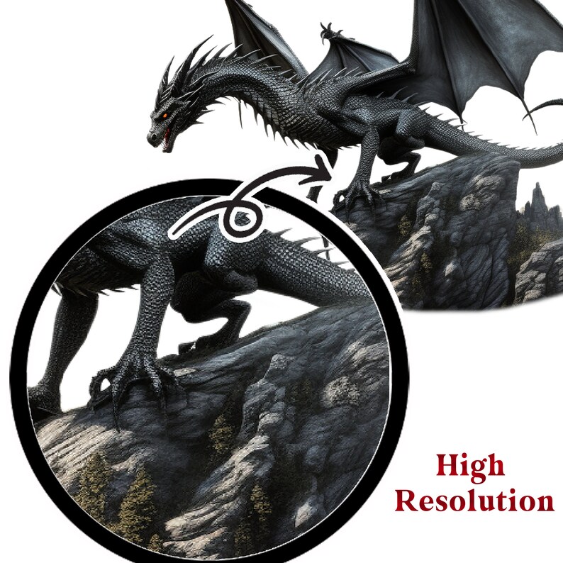 11 Fantasy Black Dragon Clipart, PNG, Full Commercial Use, Gothic Baby ...