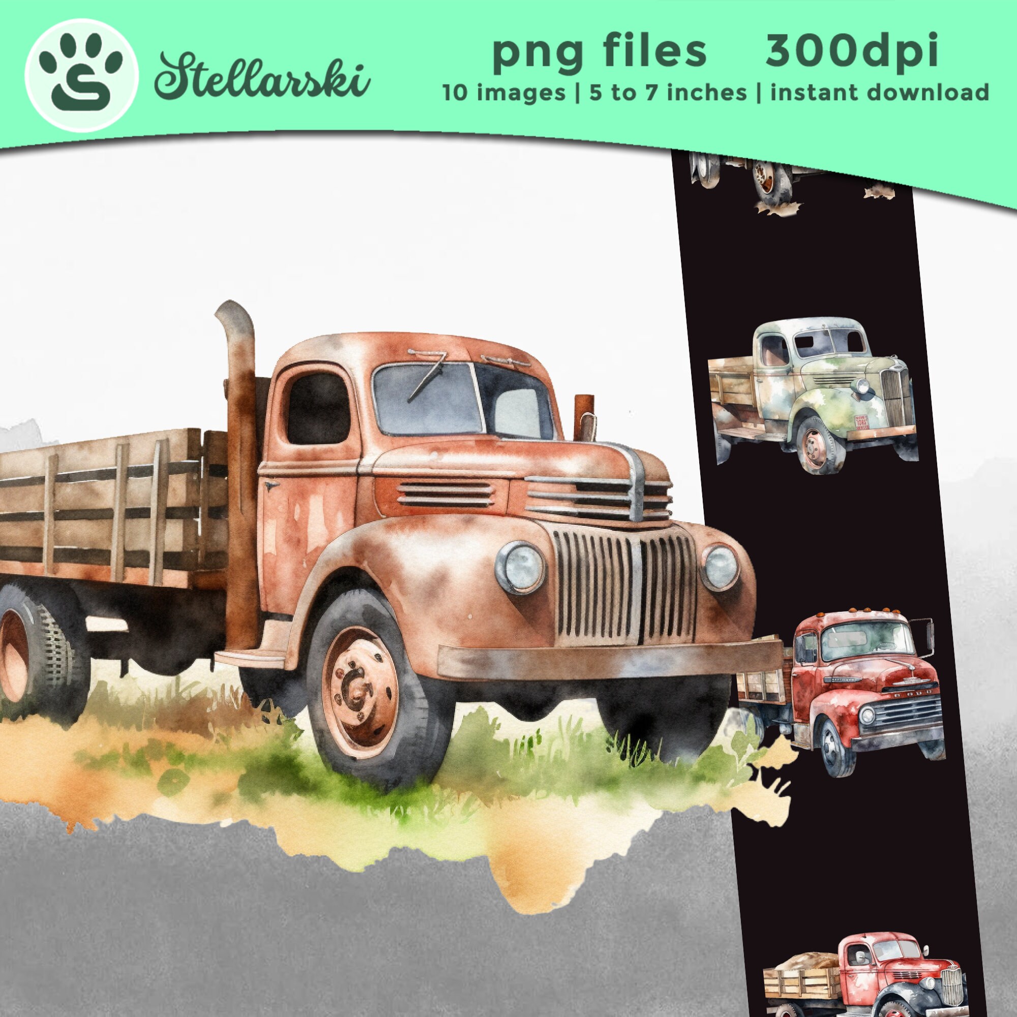 Vintage Farm Truck Clipart, Old Farm Truck PNG, Rustic Truck Prints ...