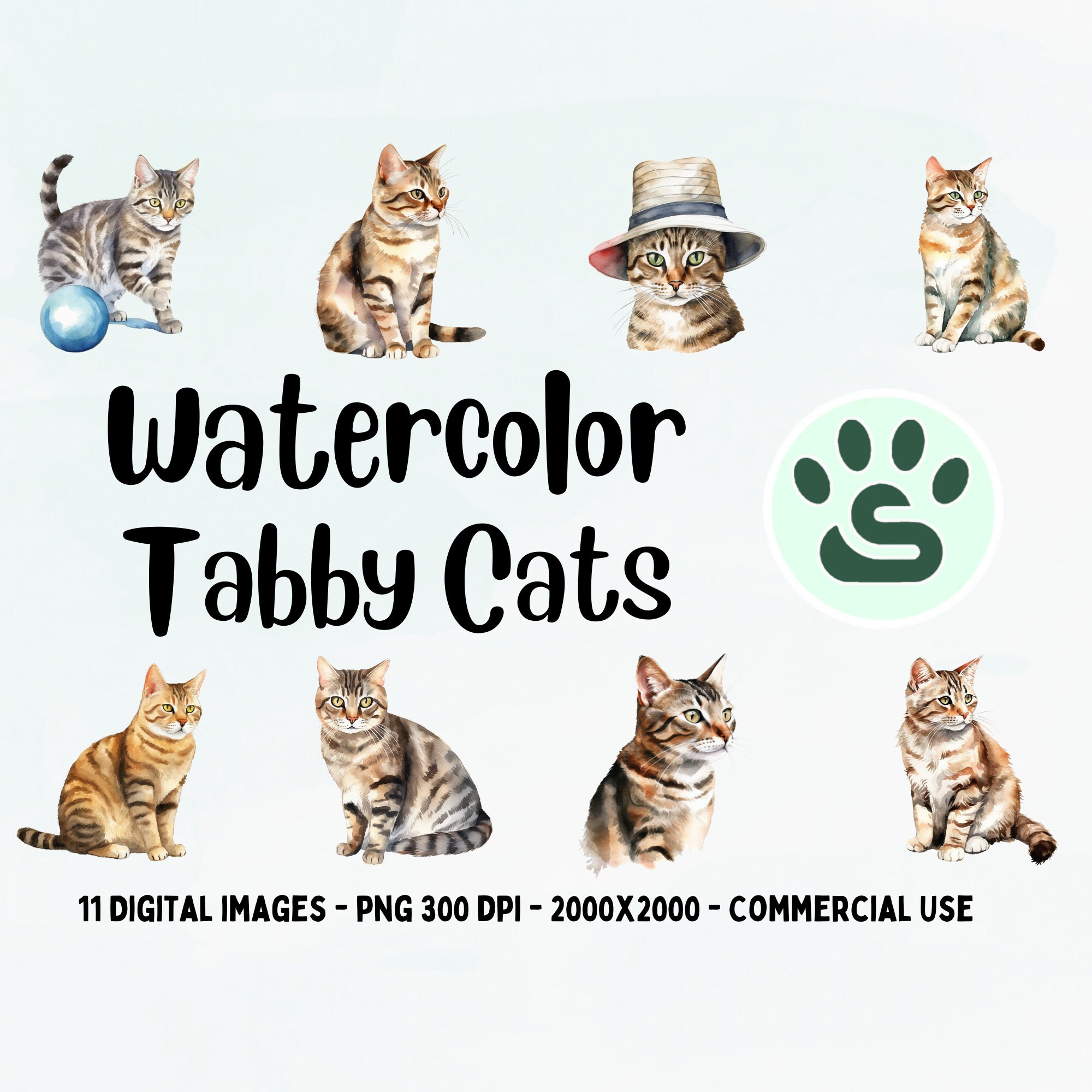 Tabby Cat Clipart, Tabby Kitten PNG, Tabby Cat Image, Cat Print, Cute ...