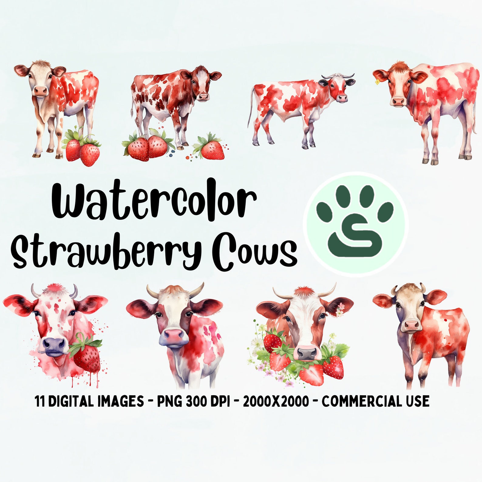 Strawberry Cow PNG | Watercolor Cow Clipart | Cute Colorful Cow PNG ...