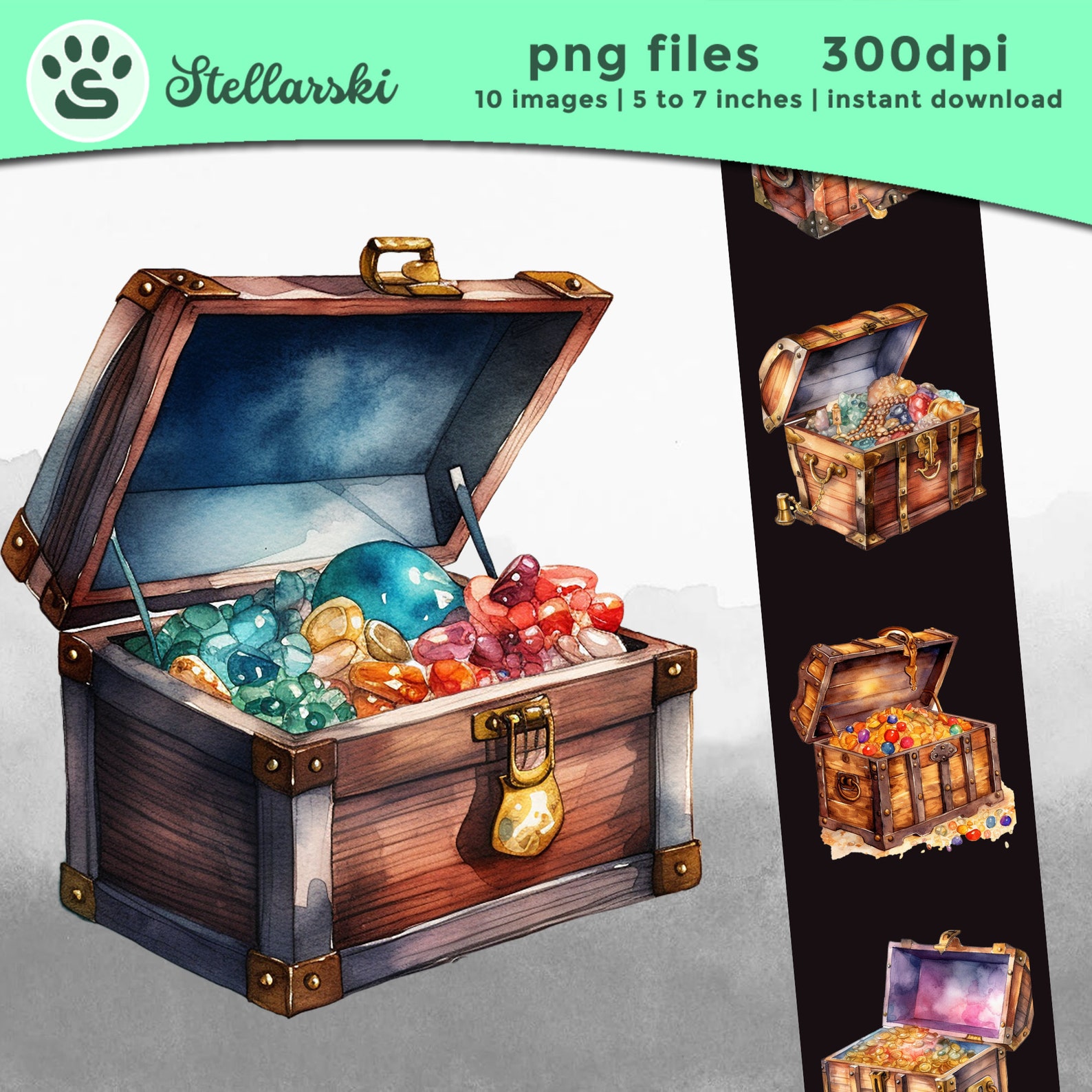 Treasure Chest PNG | Pirate Treasure Chest Clipart | Watercolor Sea ...