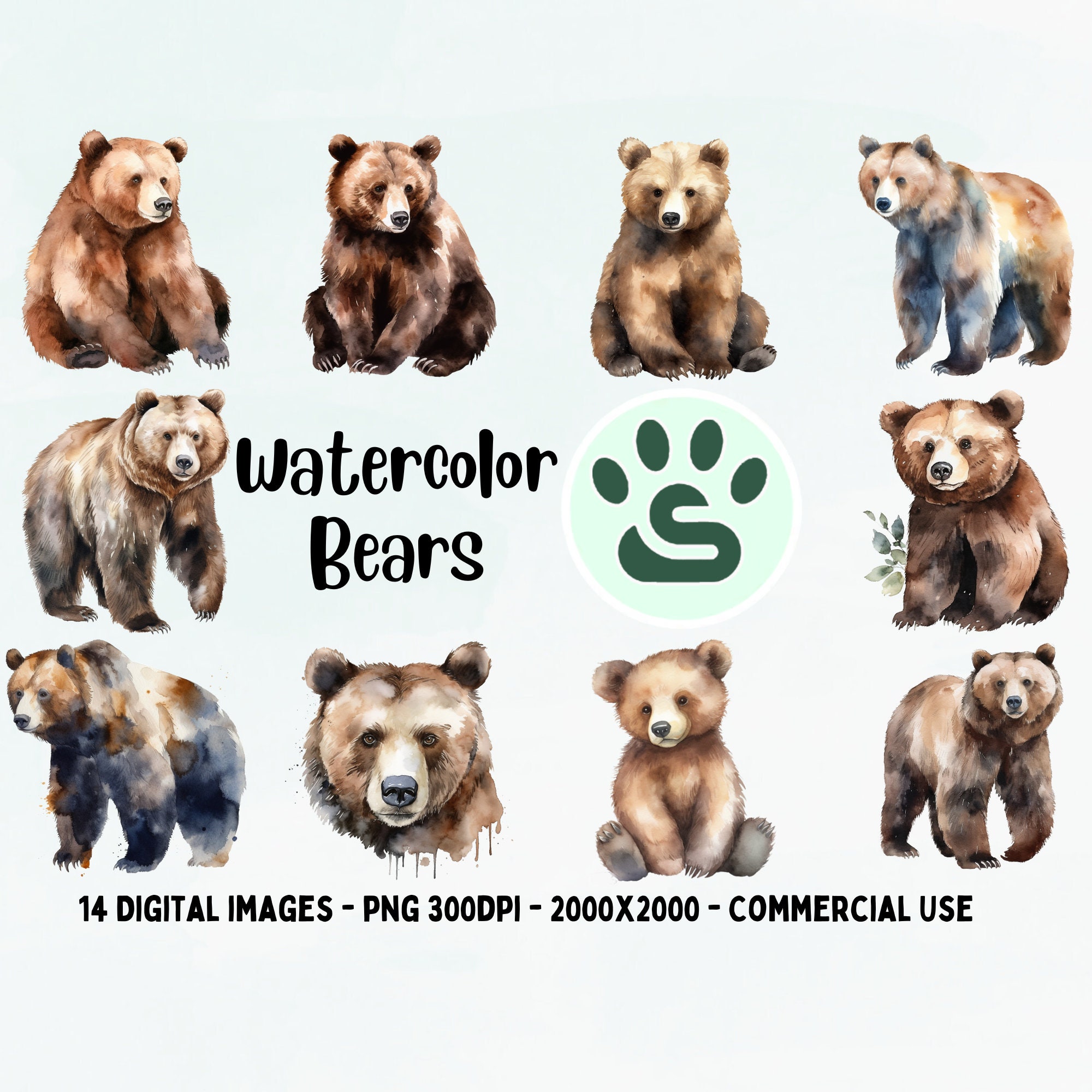 Brown Bear Clipart, Watercolor Cub PNG, Baby Bear Illustration, Teddy ...
