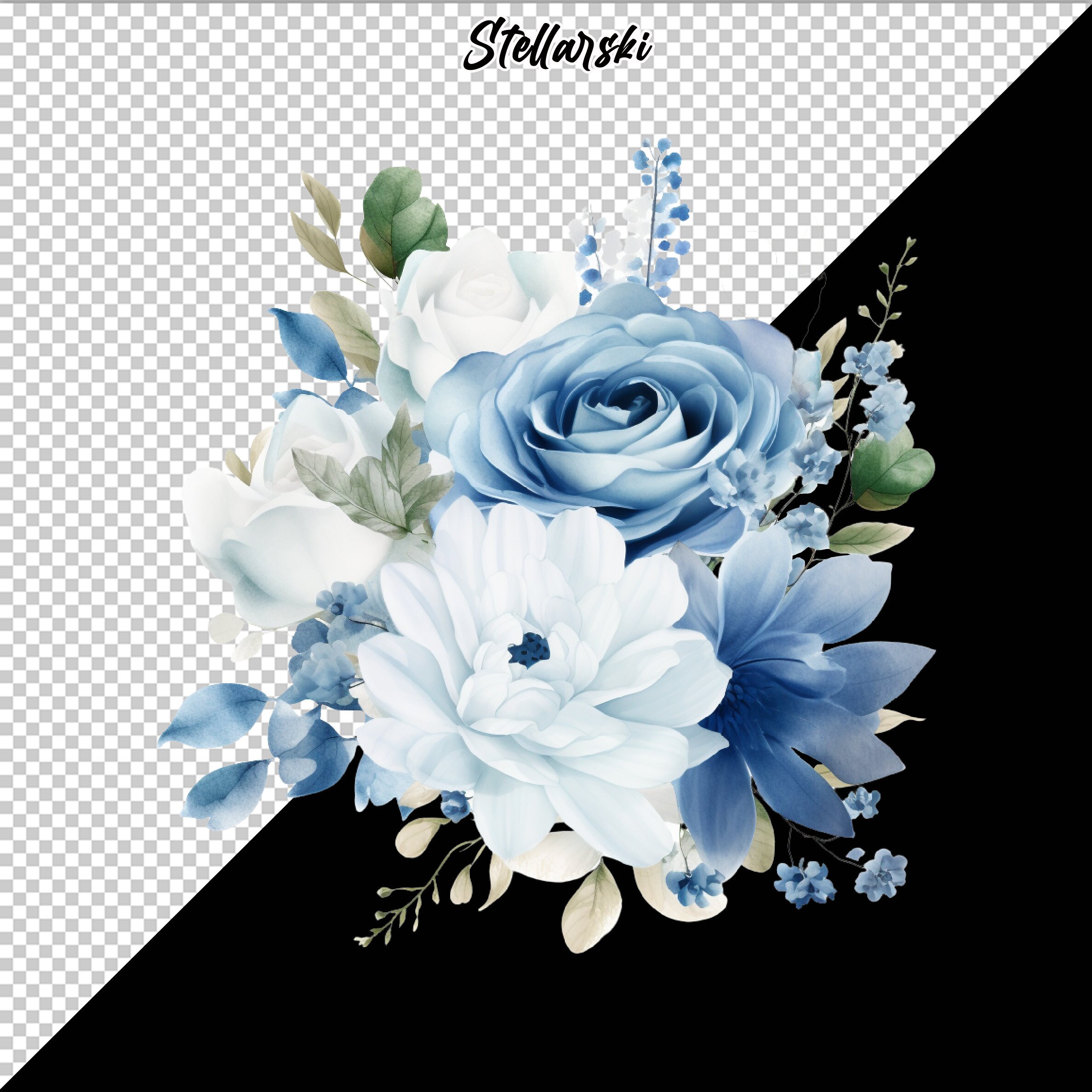 Blue Floral Clipart, Dusty Blue Watercolor Flower Bouquet, Blue ...