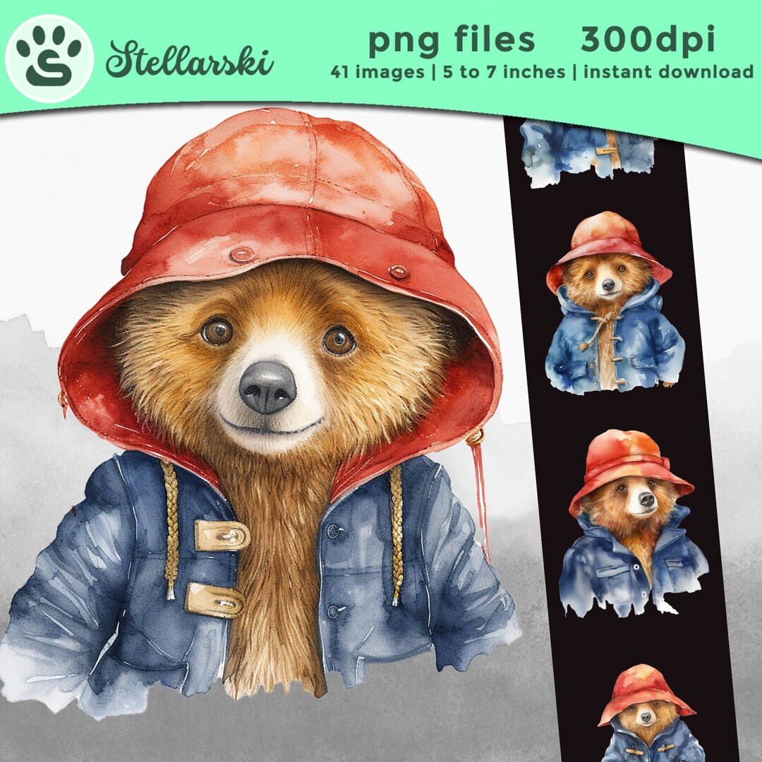Paddington Bear Clipart Cute Watercolor Paddington Bear Adorable Bear ...