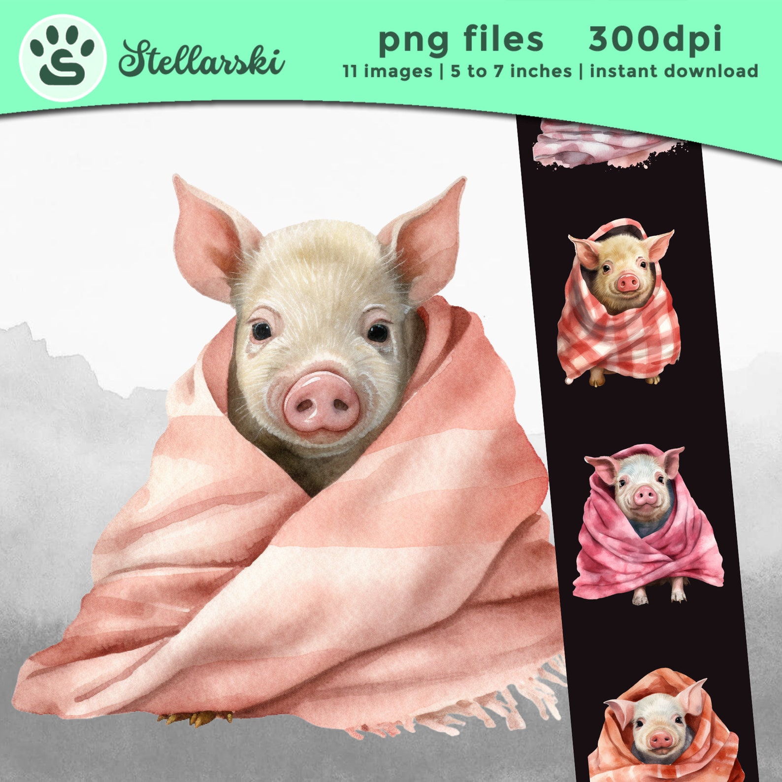 Pigs PNG | Pink Piglet Clipart | Cute Colorful Pigs PNG | Watercolor ...