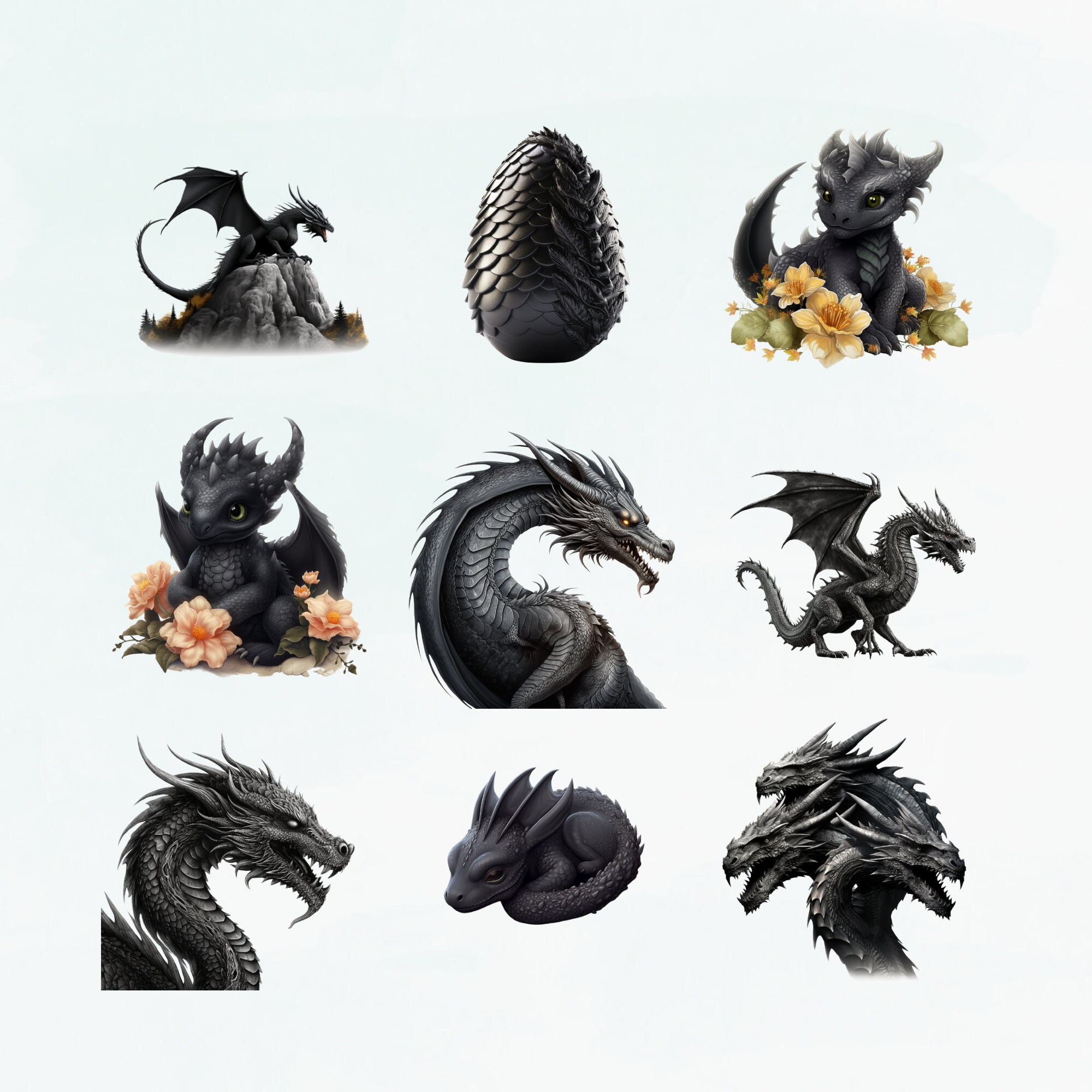 11 Fantasy Black Dragon Clipart, PNG, Full Commercial Use, Gothic Baby ...