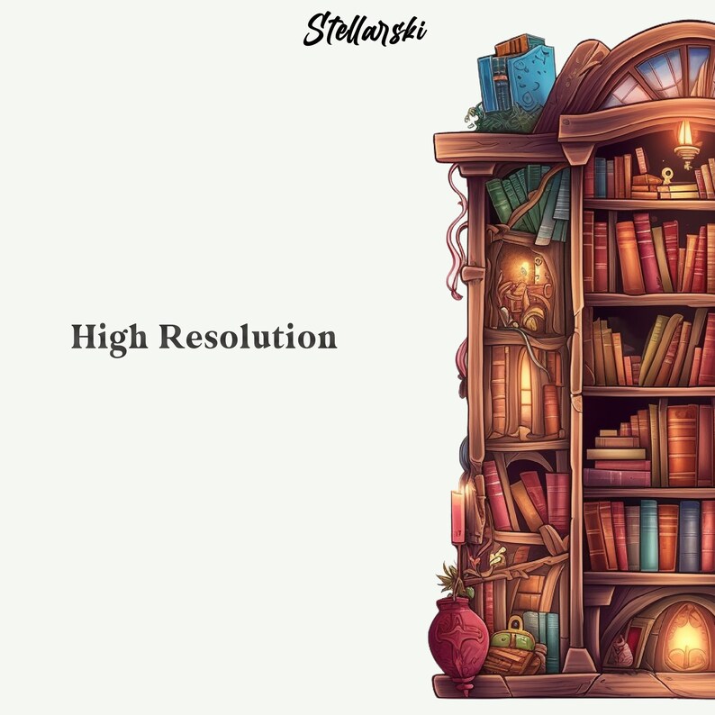 12 Watercolor Magical Book Shelf Clipart, PNG, Full Commercial Use ...