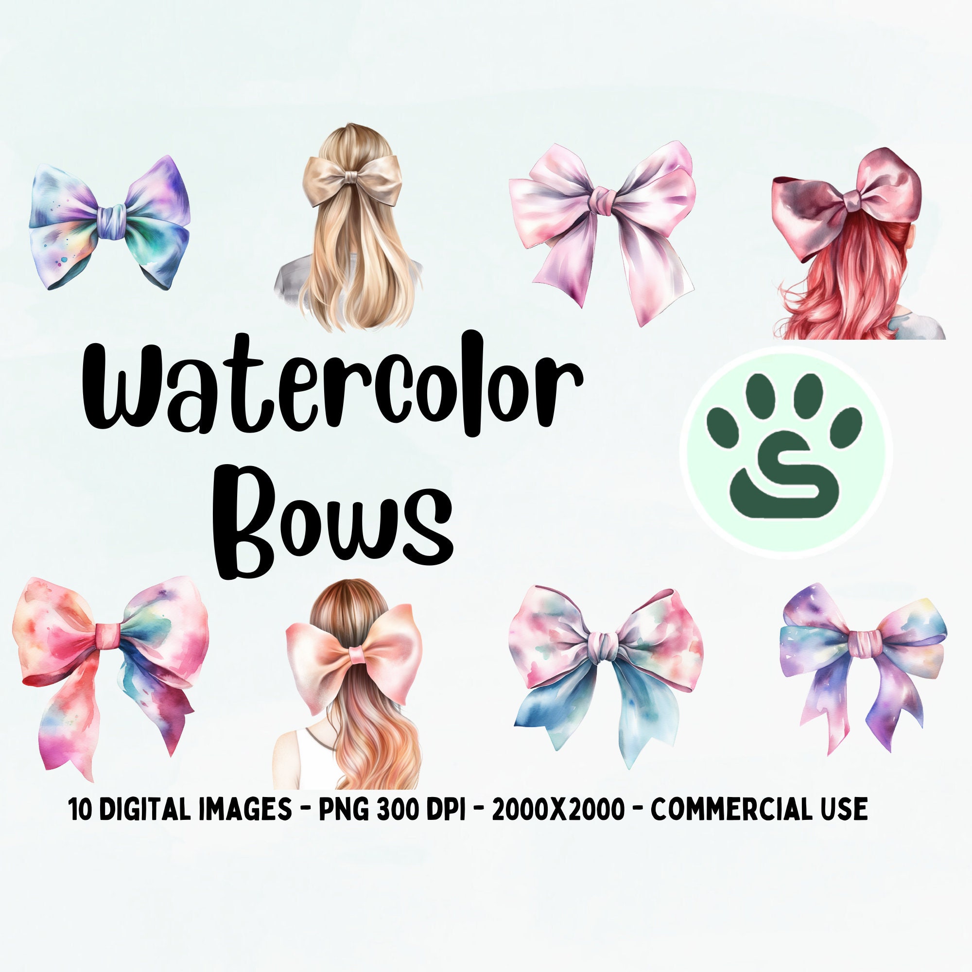 Hair Bow PNG Colorful Bows Watercolor Bow Clipart Cute Pink Baby Shower ...