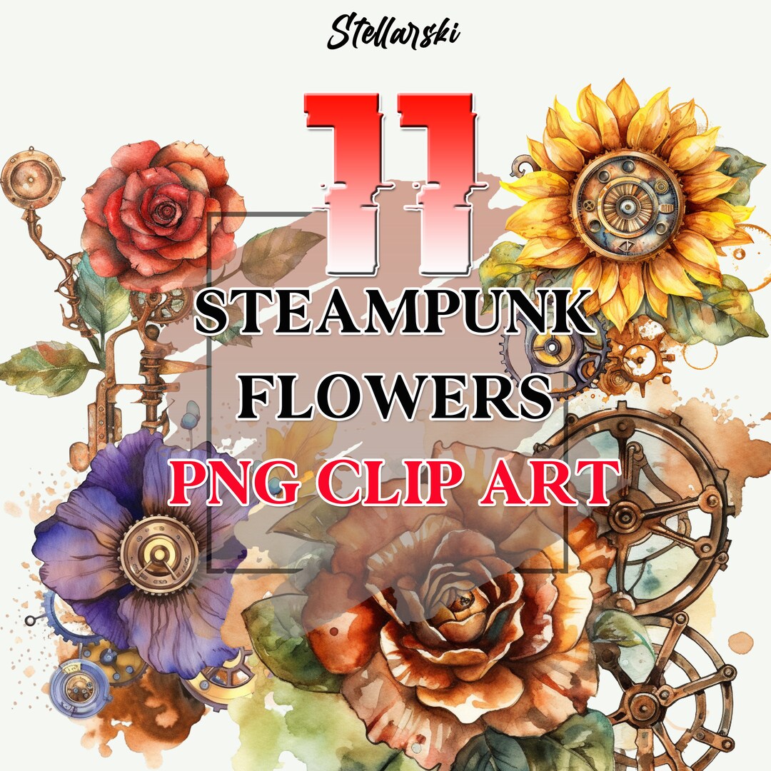 11 PNG Watercolor Steampunk Flowers Clipart Steampunk Design - Etsy