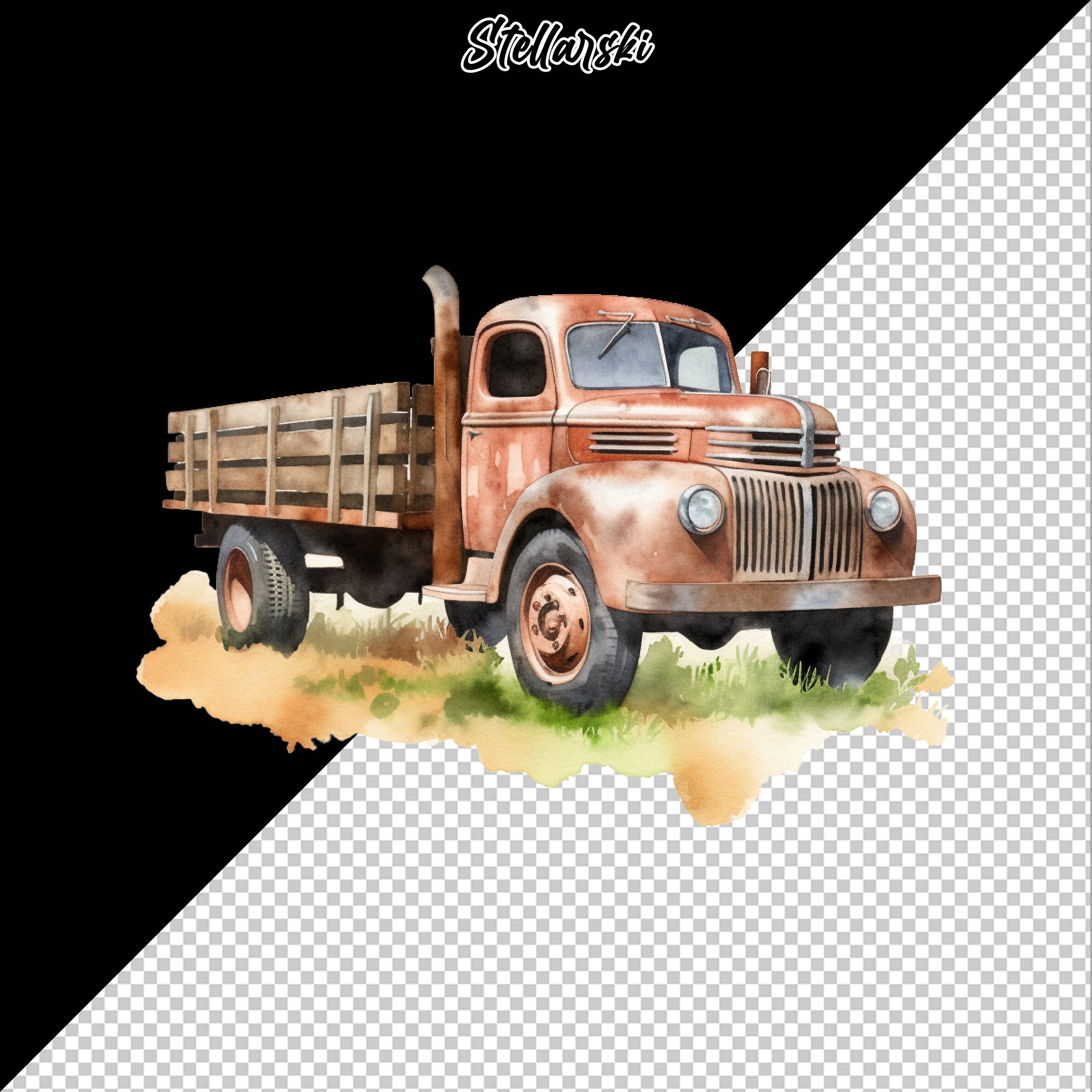 Vintage Farm Truck Clipart, Old Farm Truck PNG, Rustic Truck Prints ...