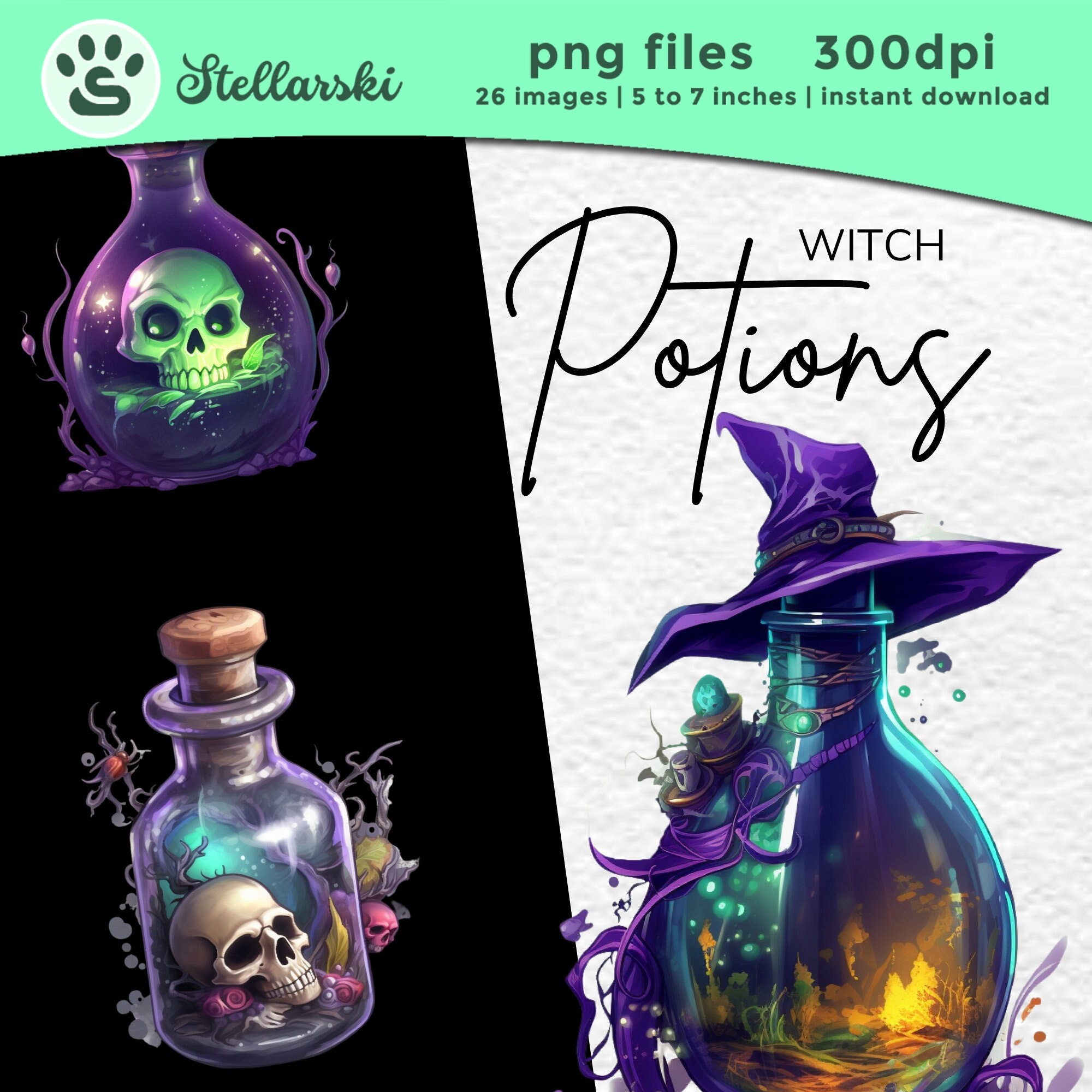 Witch Potion Bottles Clipart, Halloween Clipart, Digital Crafting ...