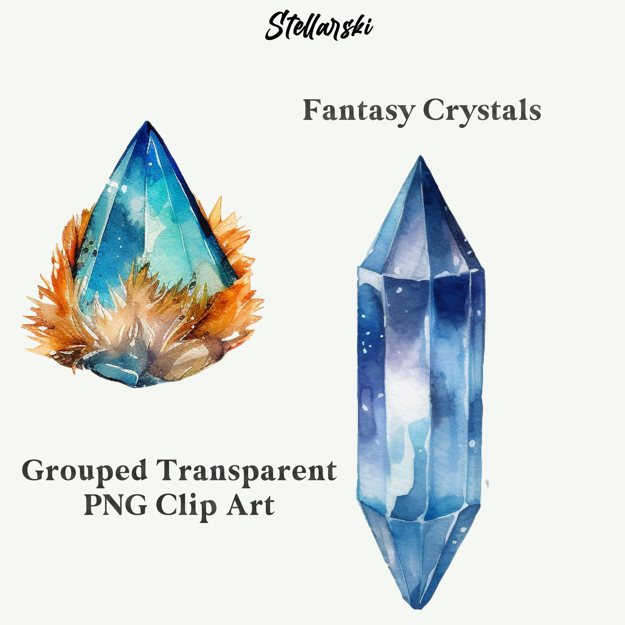 70+ Watercolor Fairy Crystals Clipart, PNG, Full Commercial Use, Fairy Magic PNG, Watercolor ...