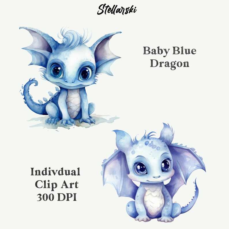 Magic Baby Blue Dragons Clipart Bundle Watercolor Colorful - Etsy