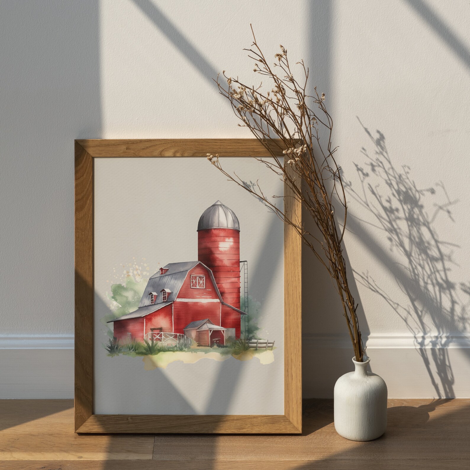Red Farm Barn Silo Clipart, Farmhouse Clipart, Silo Watercolor Clipart ...
