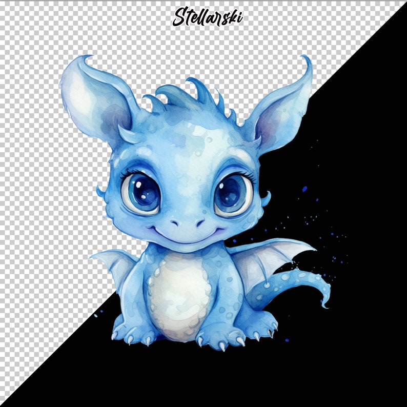 Magic Baby Blue Dragons Clipart Bundle, Watercolor Colorful Dragons ...