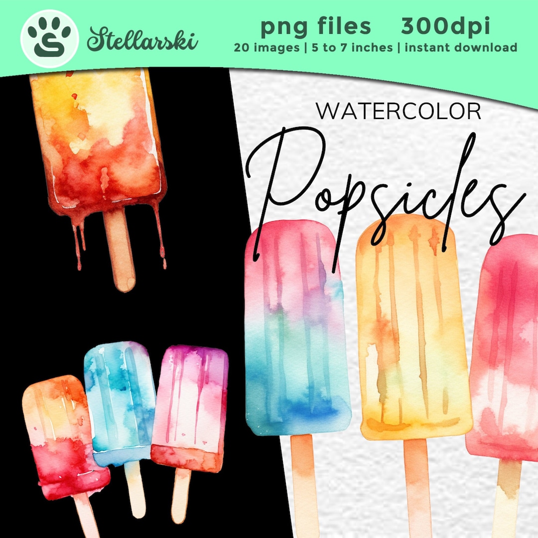 Watercolor Popsicles Clipart, Summer Png, Ice Cream Clipart, Beach ...