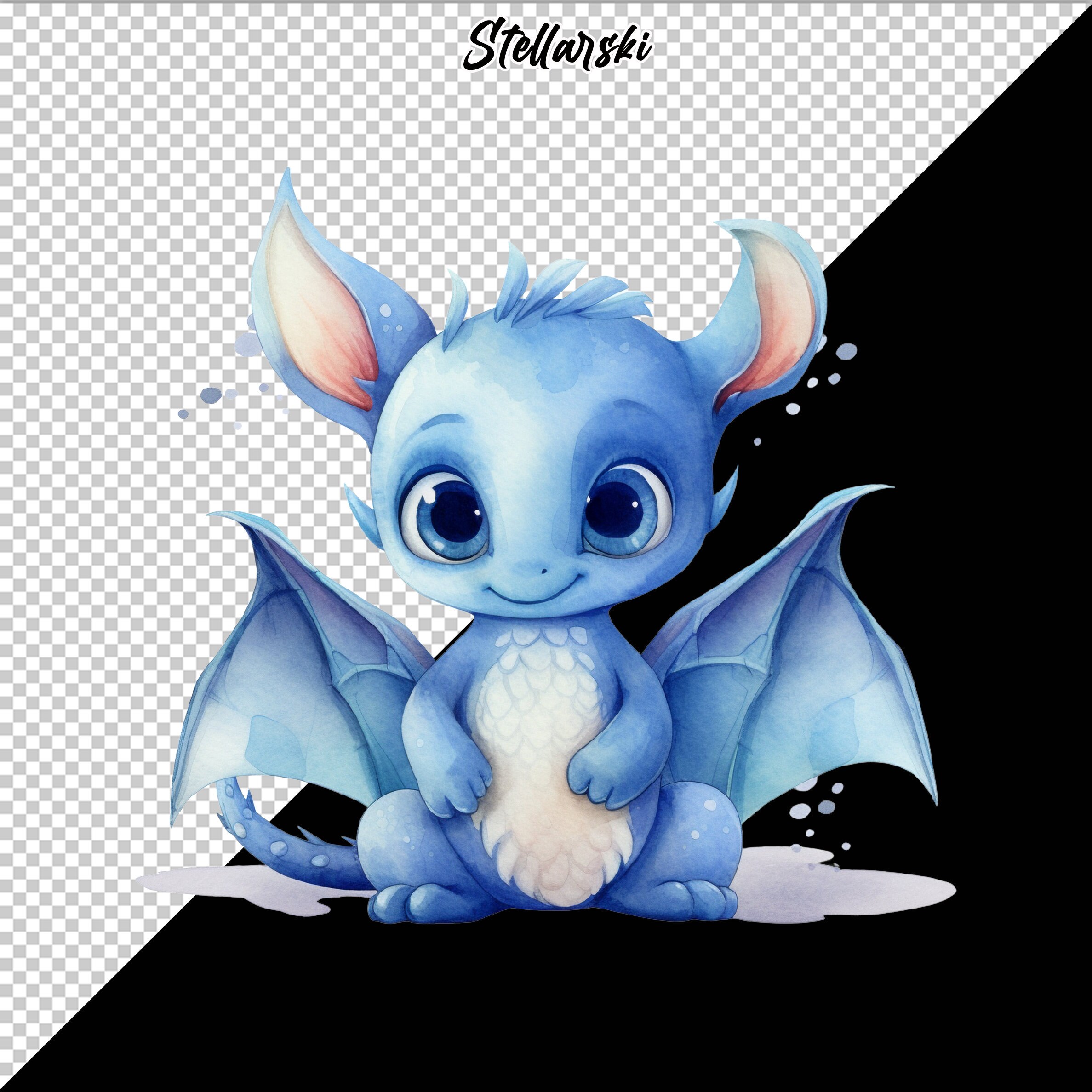 Magic Baby Blue Dragons Clipart Bundle, Watercolor Colorful Dragons ...