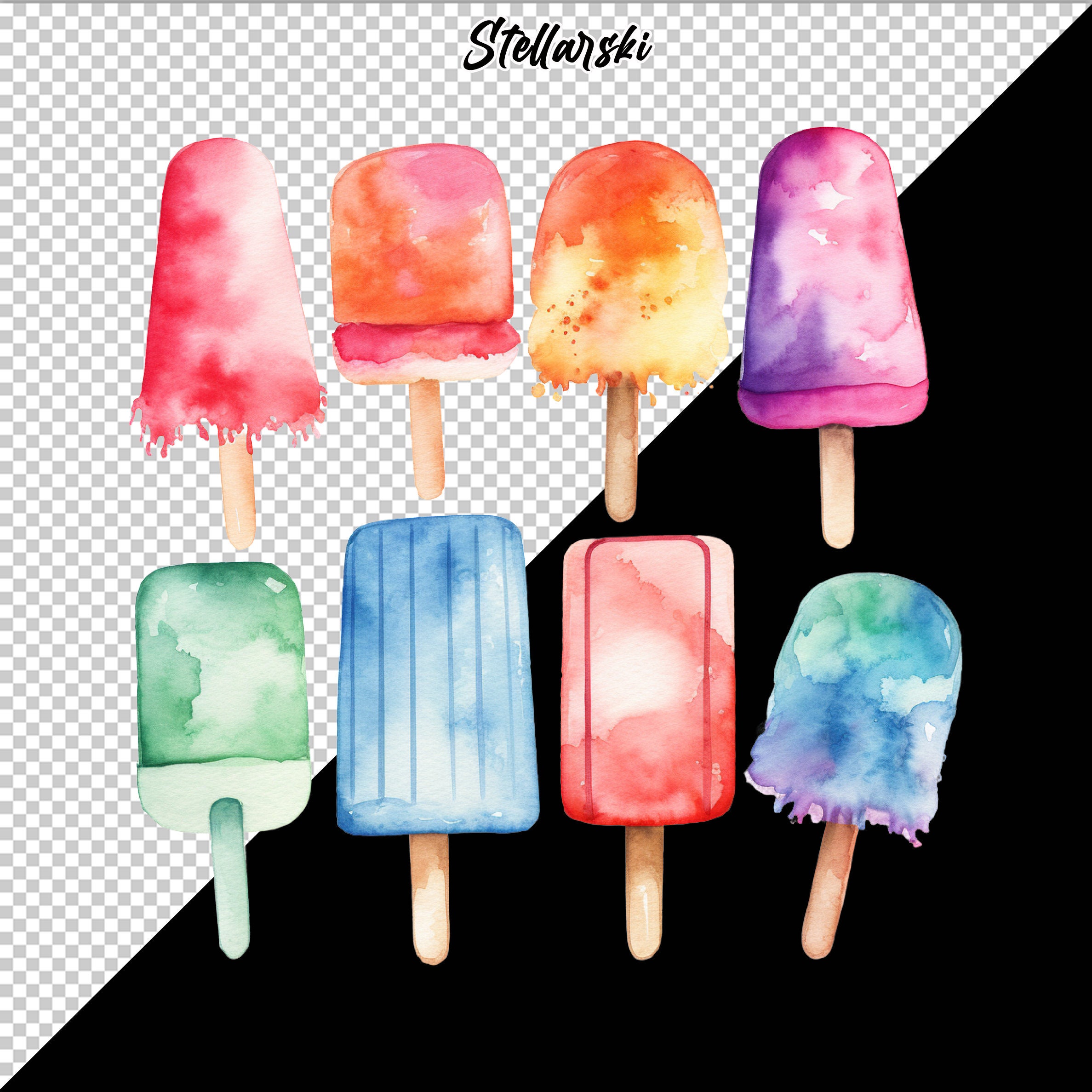 Watercolor Popsicles Clipart, Summer Png, Ice Cream Clipart, Beach ...