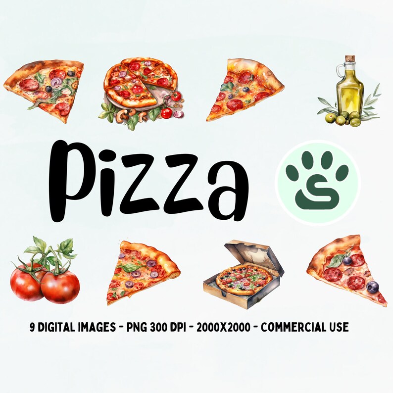 Watercolor Pizza Clipart | Fast Food PNG | Cheese Pizza PNG | Food ...