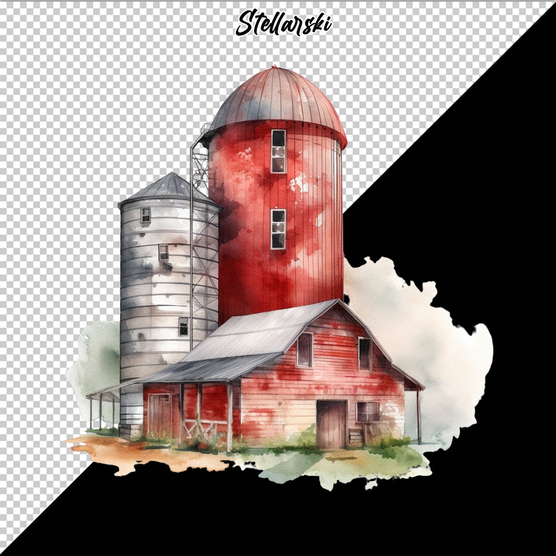 Red Farm Barn Silo Clipart Farmhouse Clipart Silo Watercolor - Etsy