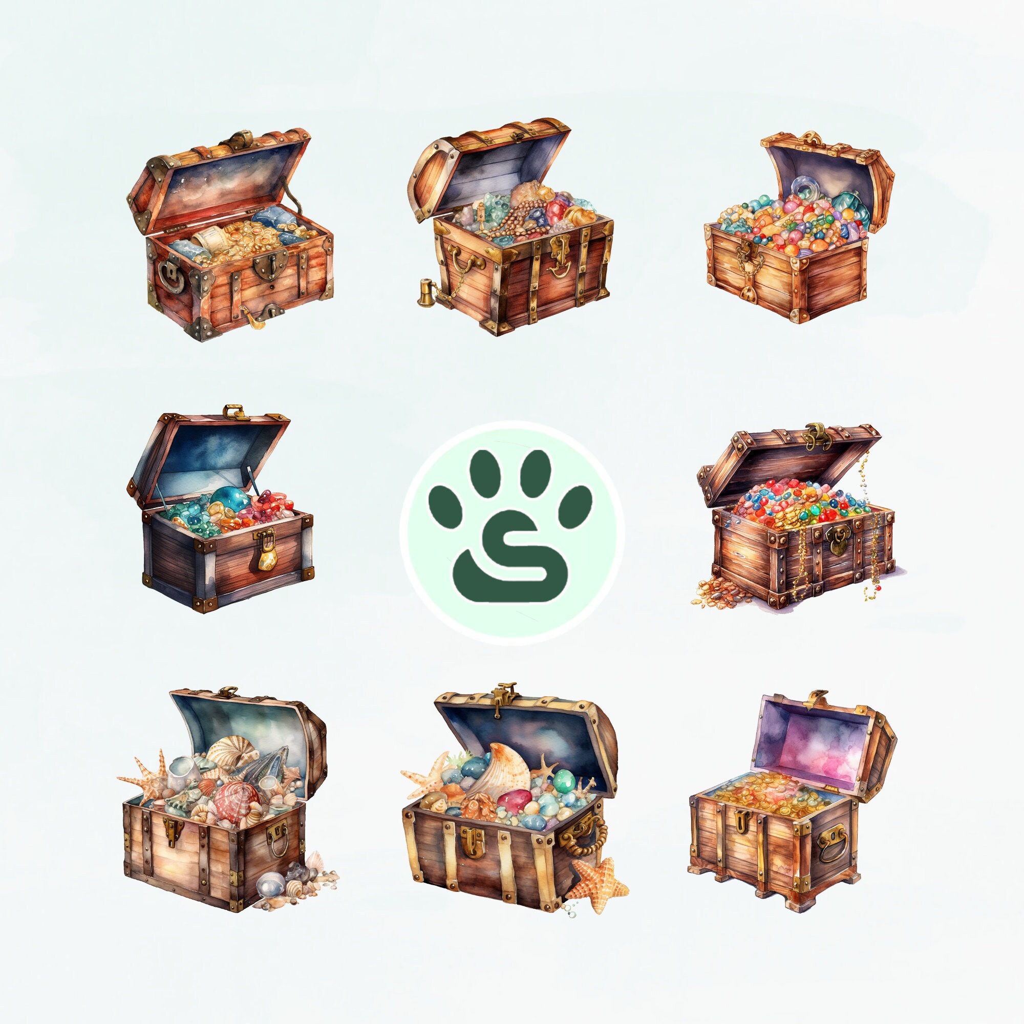 Treasure Chest PNG | Pirate Treasure Chest Clipart | Watercolor Sea ...