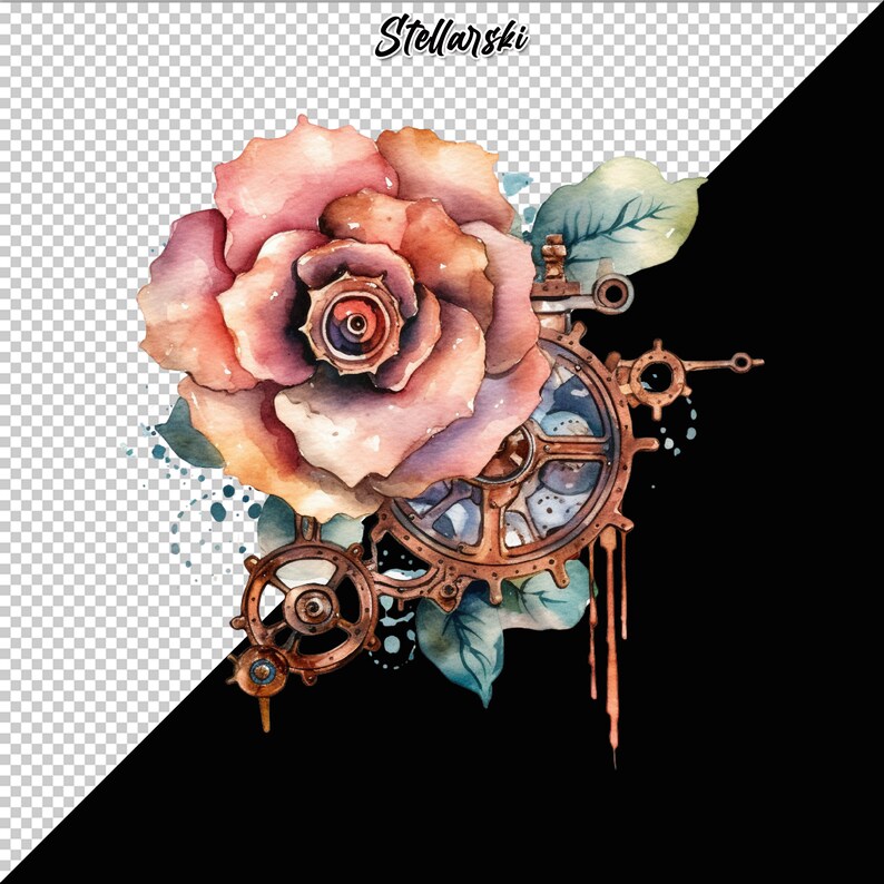 11 PNG Watercolor Steampunk Flowers Clipart, Steampunk Design, Fantasy ...