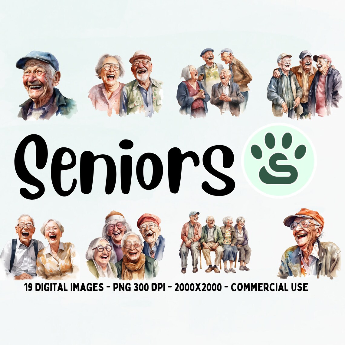 Watercolor Joyful Seniors Clipart, Elderly People PNG, Digital Download ...