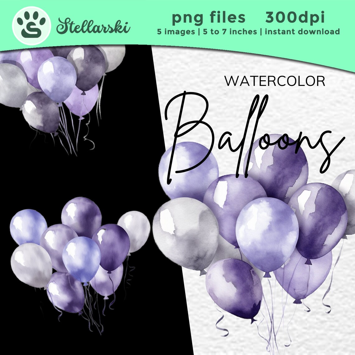 Watercolor Balloons Clipart Png, Purple Balloon Clipart, Birthday ...