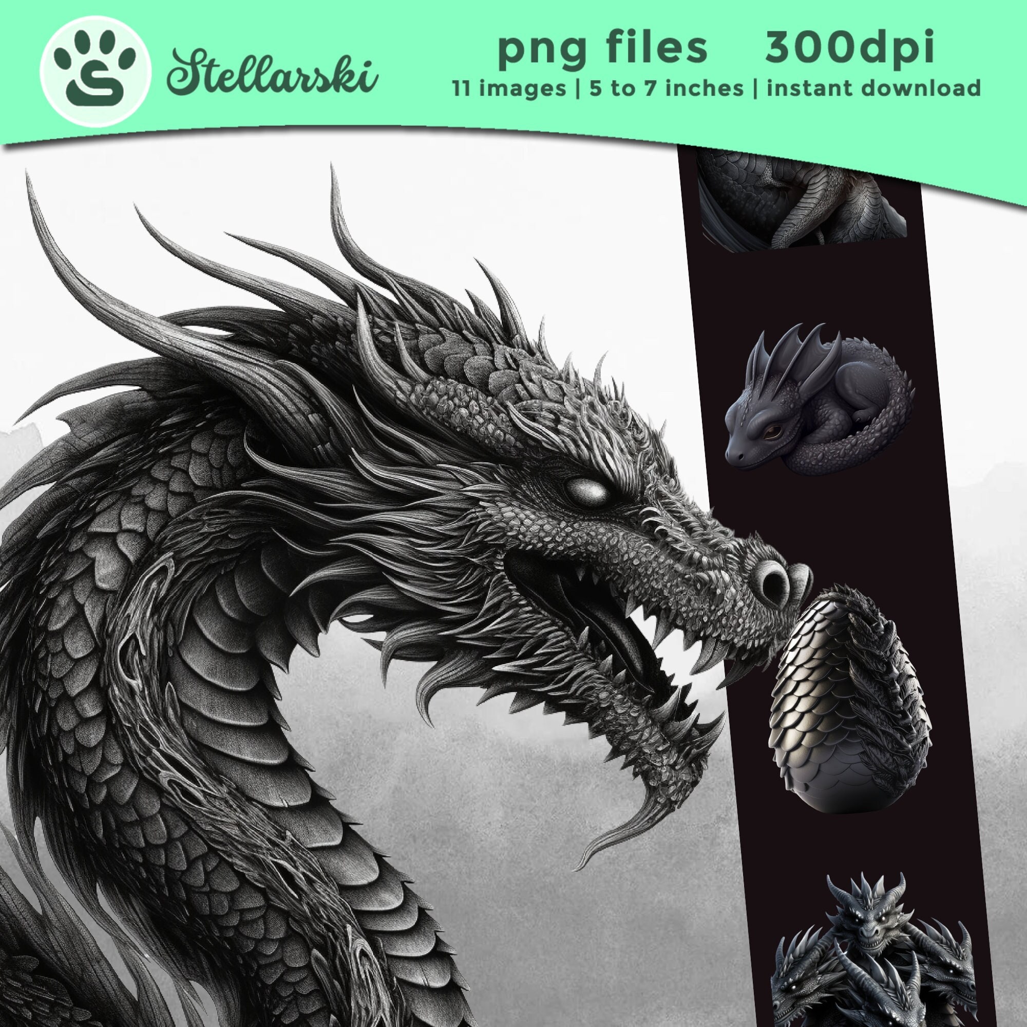 11 Fantasy Black Dragon Clipart, PNG, Full Commercial Use, Gothic Baby ...