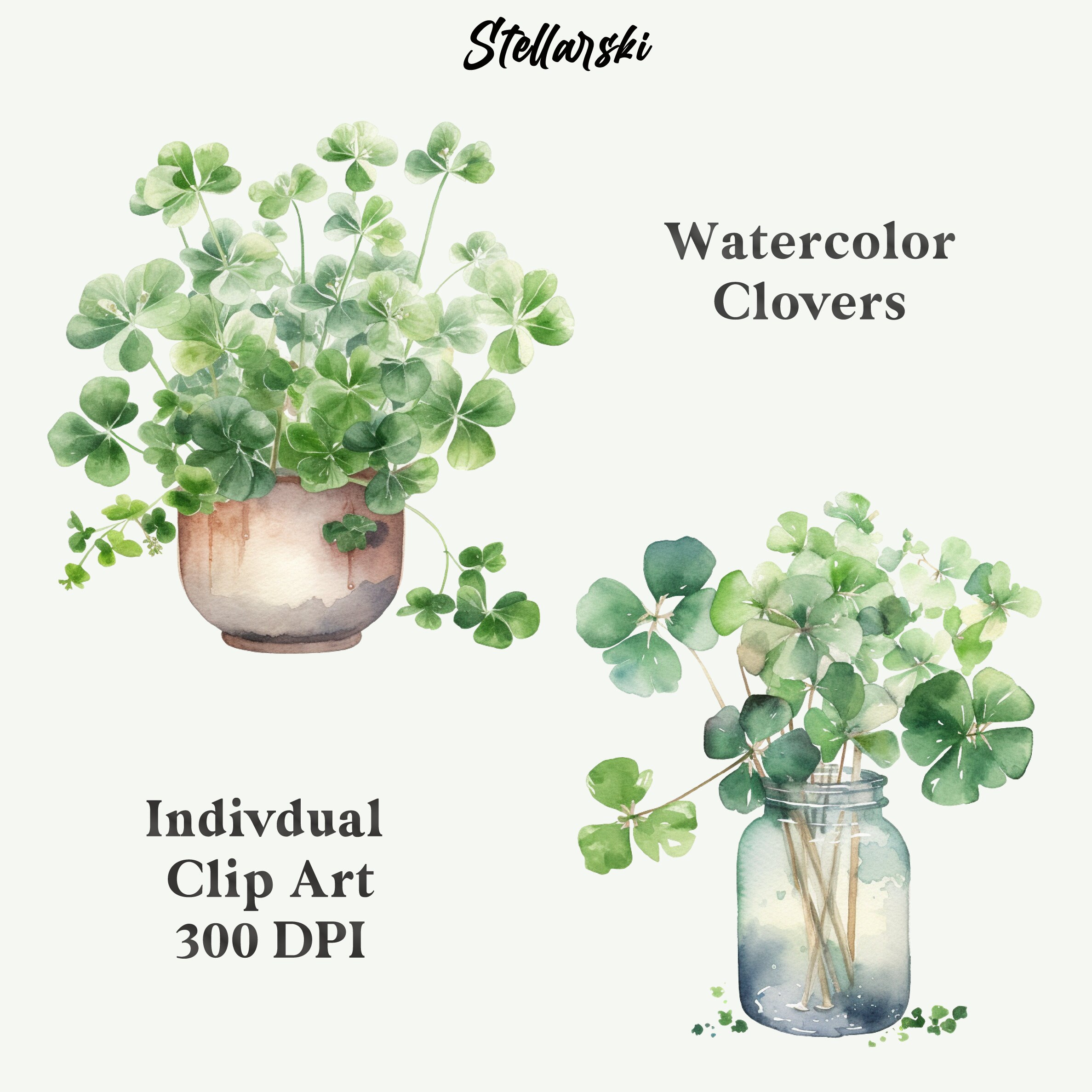 Watercolor Clover Clipart Bundle, Floral Shamrock, Spring Clipart ...