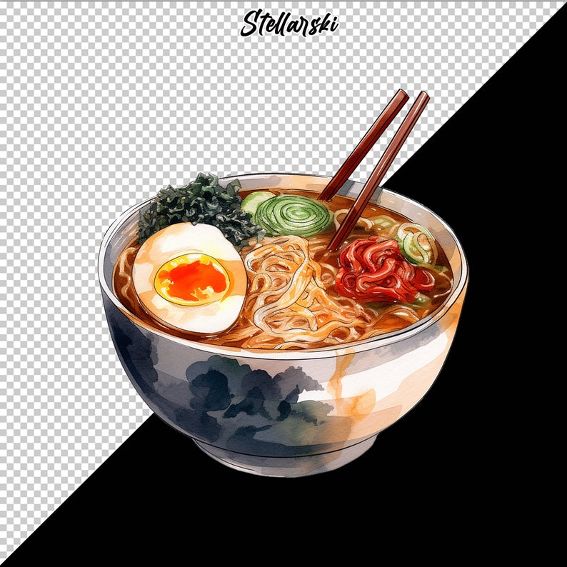 Watercolor Ramen Bowl Clipart | Ramen PNG | Soup Graphic PNG | Kawaii ...