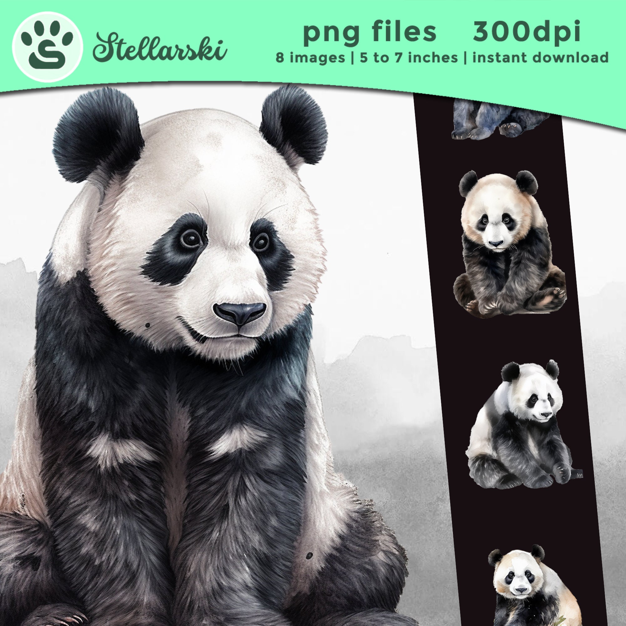 Watercolor Panda Clipart | Panda PNG | Cute Panda Clipart | Nursery ...