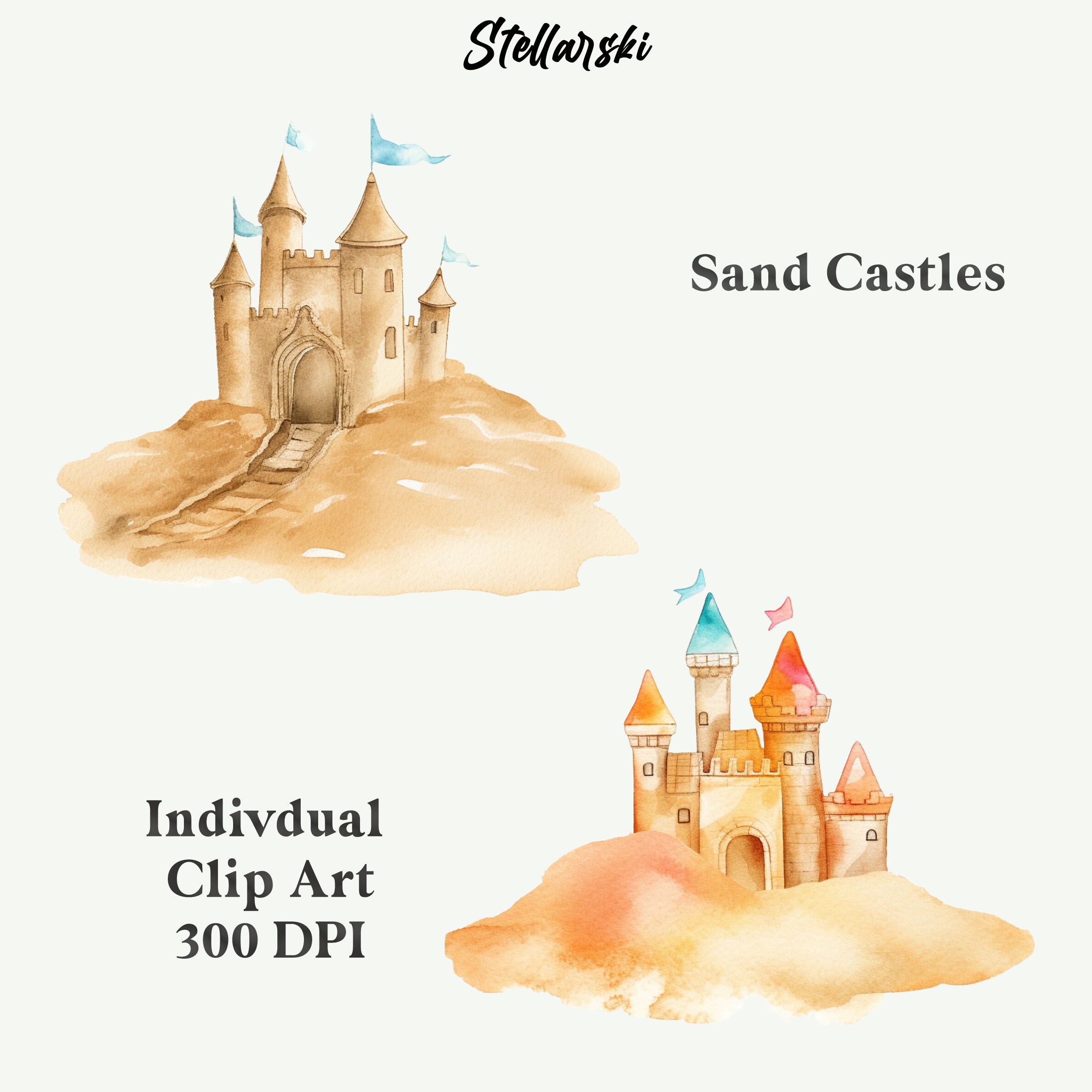 Watercolor Sandcastle Clipart Bundle, Sand Castle Clipart, Sandcastle ...