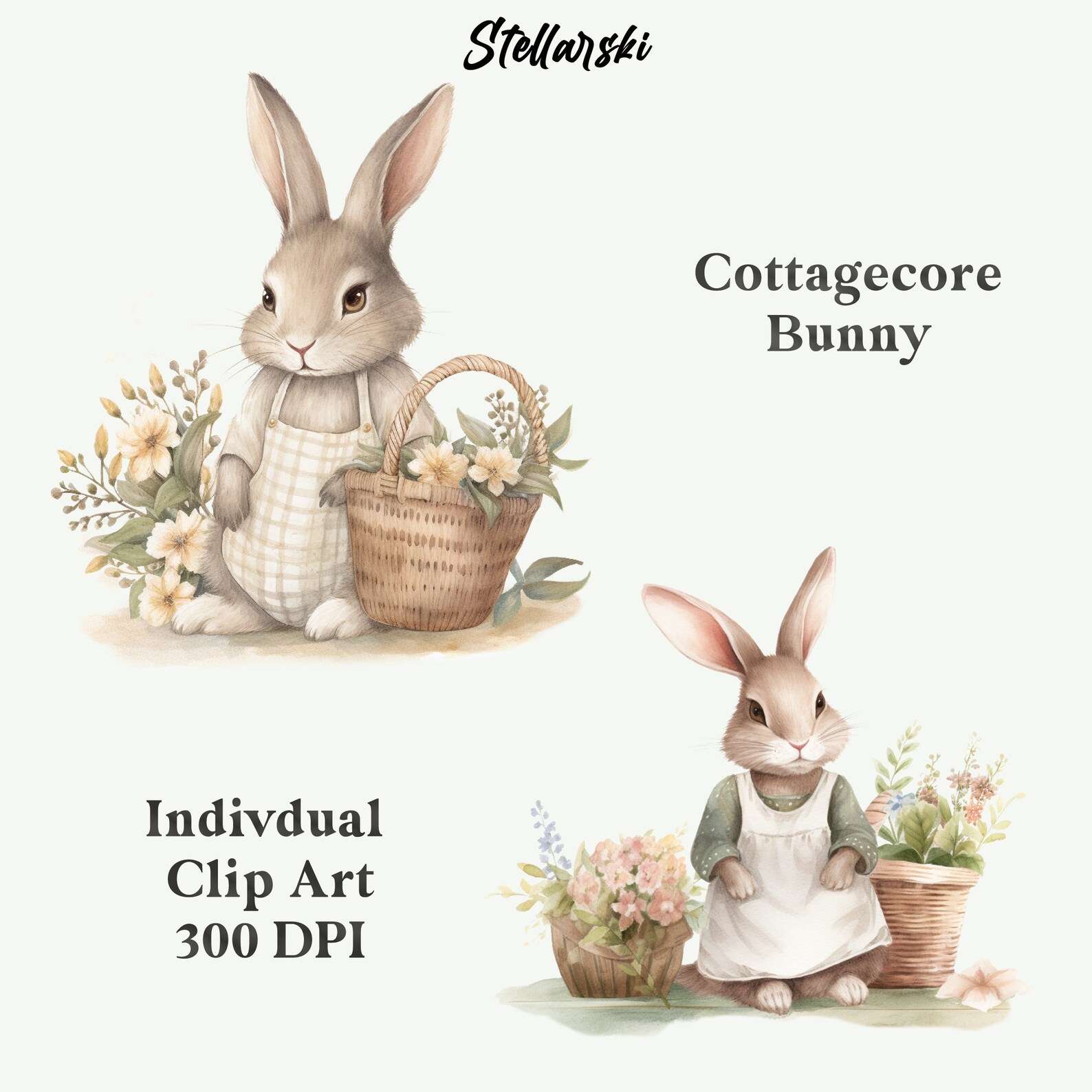 12 Watercolor Cottagecore Bunny Clipart Bundle, Fantasy Clip Art ...