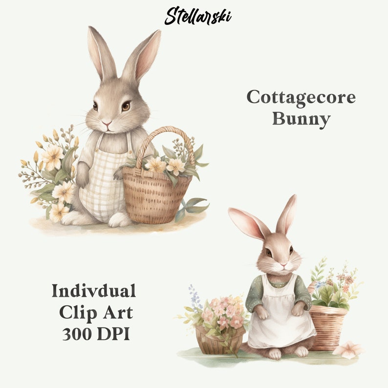 12 Watercolor Cottagecore Bunny Clipart Bundle, Fantasy Clip Art ...