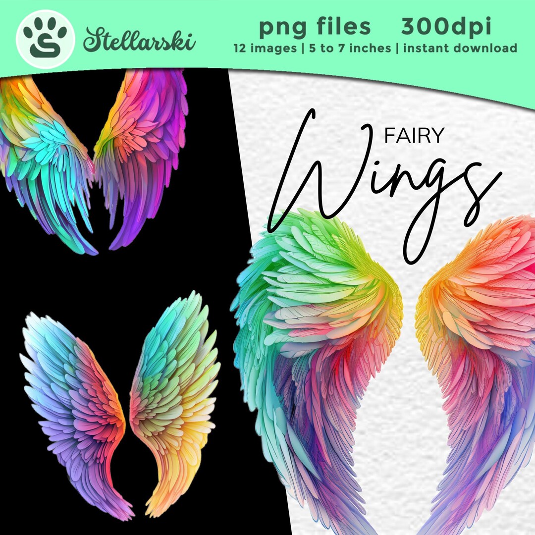 12 Fairy Wings Watercolor Clipart, Jpgs, Commercial Use, Digital ...