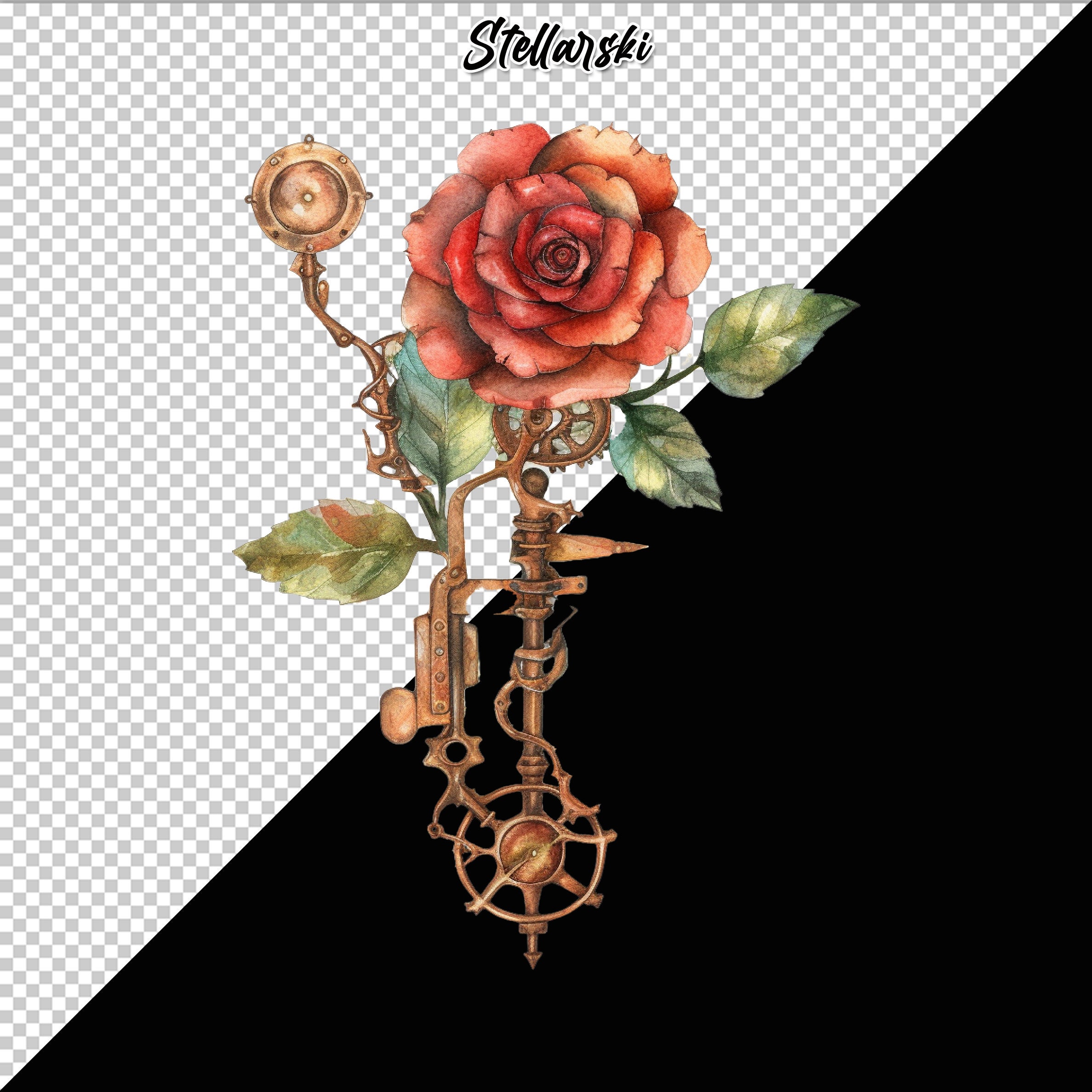 11 PNG Watercolor Steampunk Flowers Clipart, Steampunk Design, Fantasy ...