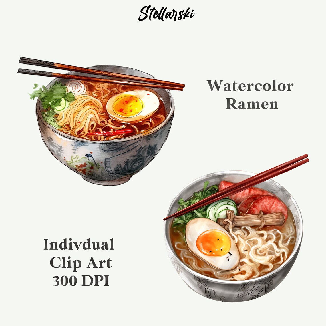 Watercolor Ramen Bowl Clipart Ramen PNG Soup Graphic PNG Kawaii Food ...