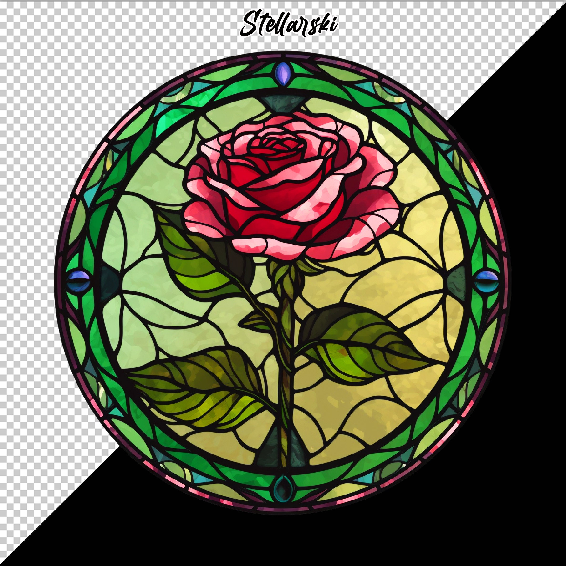 Rose Stained Glass Clipart, Stained Glass PNG, Sublimation, Commercial ...