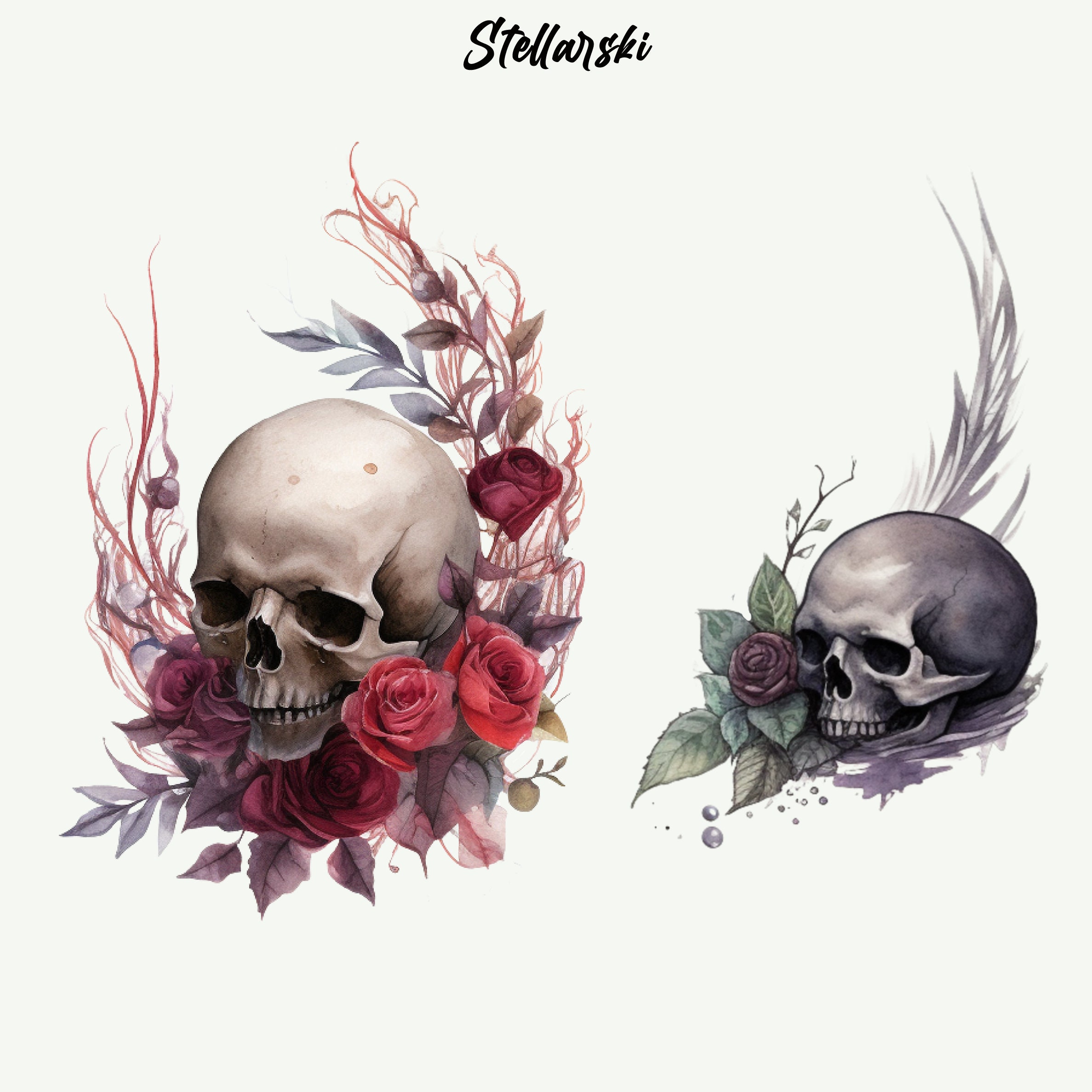 Watercolor Gothic Skulls Clipart PNG, Dark Skull Clipart, Gothic ...